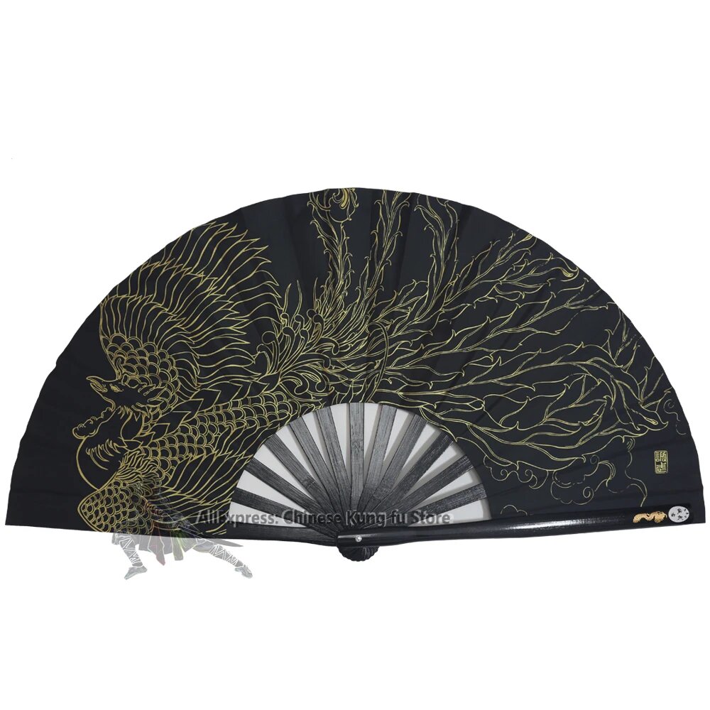 Черный бамбуковый веер для кунг-фу Феникс right fan