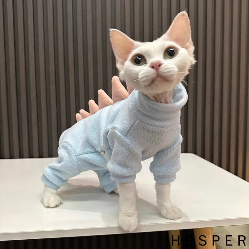 Кошачий комбинезон из мягкого флиса с принтом динозавра