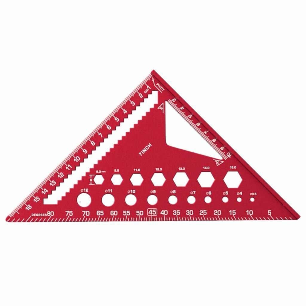 Малка,7-дюймовая треугольная линейка из красного алюминиевого сплава, деревообрабатывающая многофункциональная для черчения-single ruler
