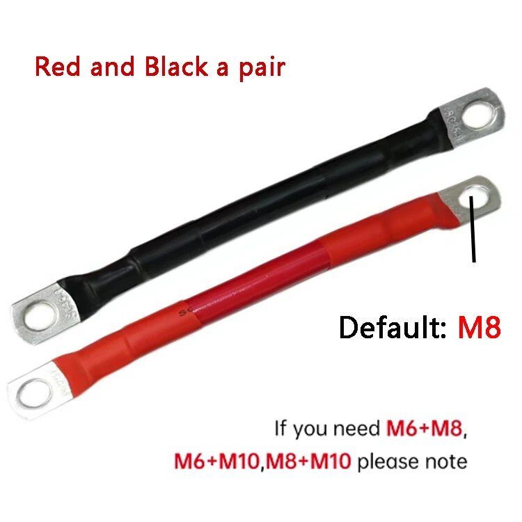 Серия аккумуляторов 10/16/25/35 мм2 и параллельный соединительный кабель, многожильный медный провод с наконечником для автомобильного солнечного инвертора ИБП, Red and Black a pair, 100cm length, 6 AWG - 16mm2