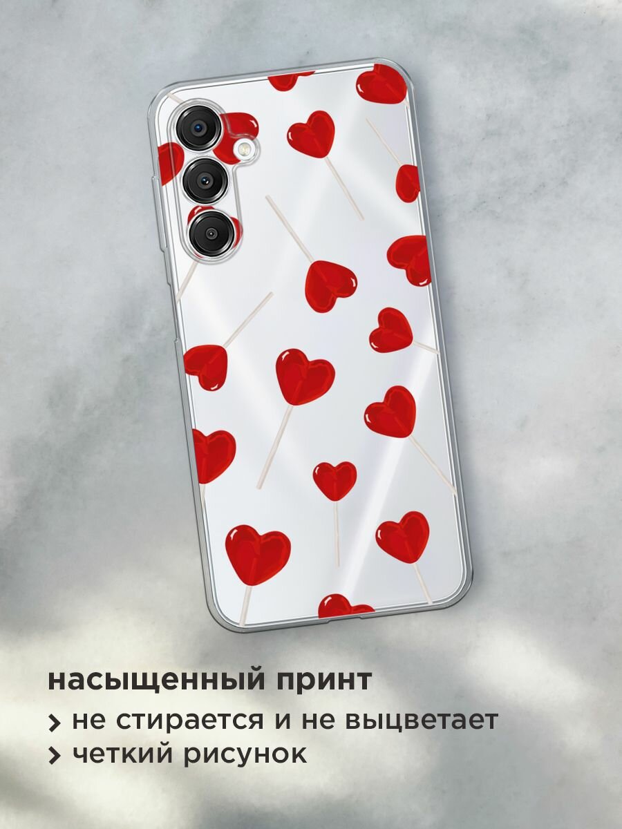 Чехол на Samsung Galaxy A16 / Самсунг А16 с принтом "Сердечки-леденцы 2 - 14 февраля", прозрачный — фото 1