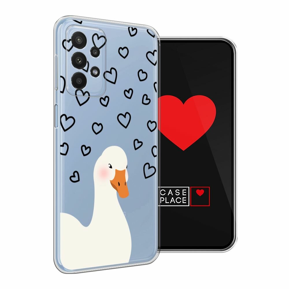 Чехол на Samsung Galaxy A23 / Самсунг Галакси А23 с принтом "Влюблённый гусь 3 - 14 февраля", прозрачный — фото 1