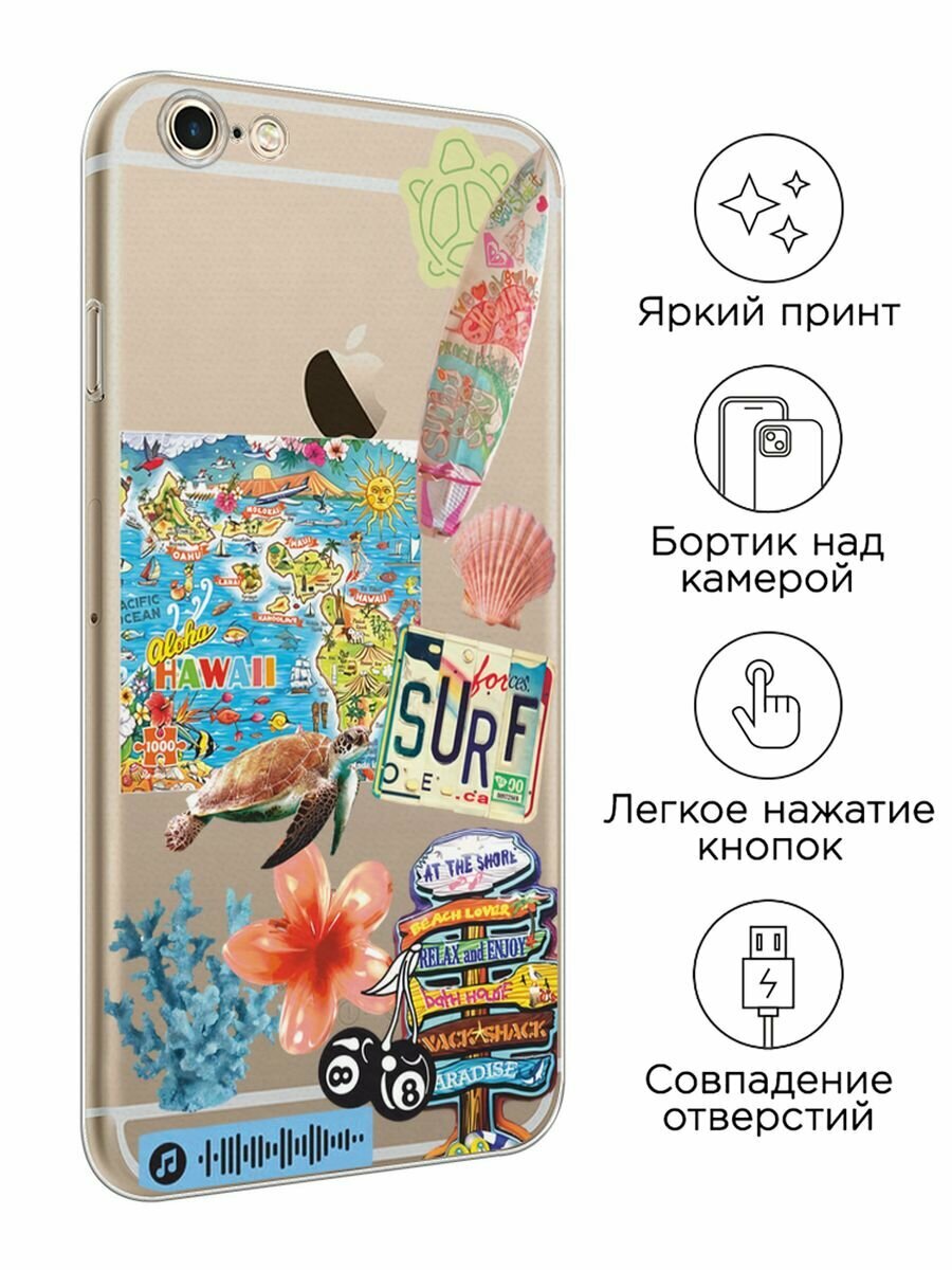 Чехол на Apple iPhone 6 Plus/6S Plus / Айфон 6 Плюс/Айфон 6С Плюс с принтом "Summer collage", прозрачный — фото 1