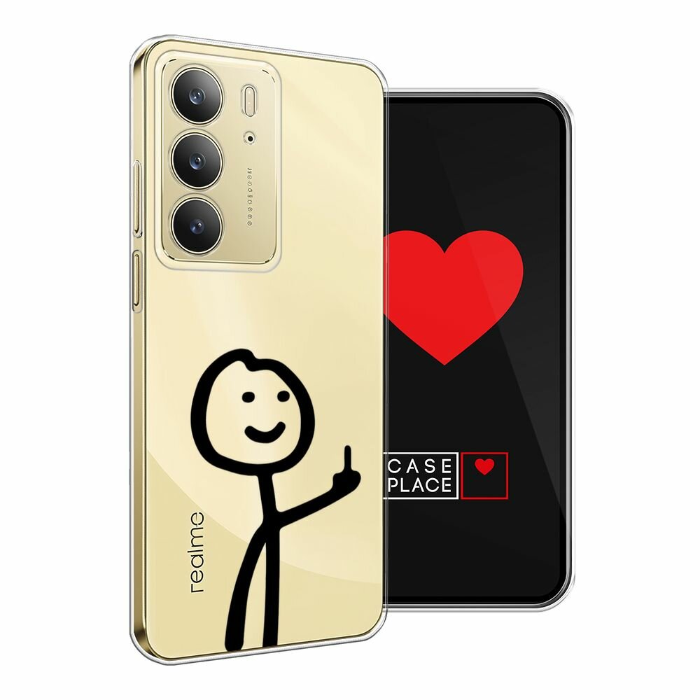 Чехол на Realme C75 4G / Реалми C75 4G с принтом "Неприличный человечек чёрный", прозрачный — фото 1