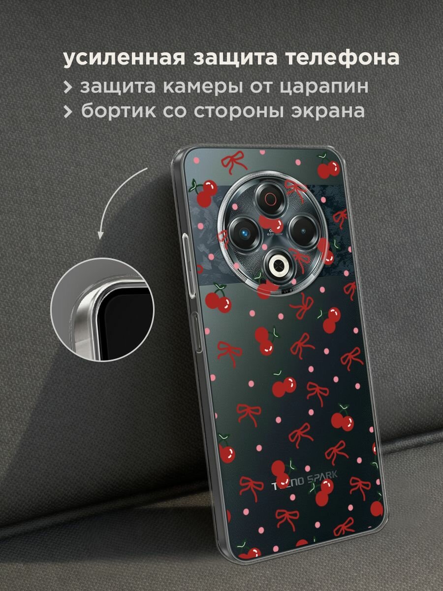 Чехол на Tecno Spark 30 / Текно Спарк 30 с принтом "Вишни и ленточки", прозрачный — фото 1