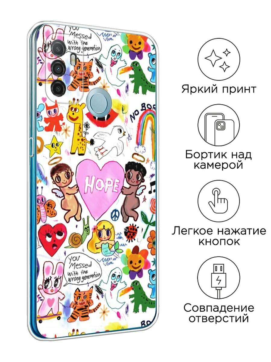 Силиконовый чехол на Oppo A53 / Оппо А53 с принтом "Милые рисунки" — фото 1