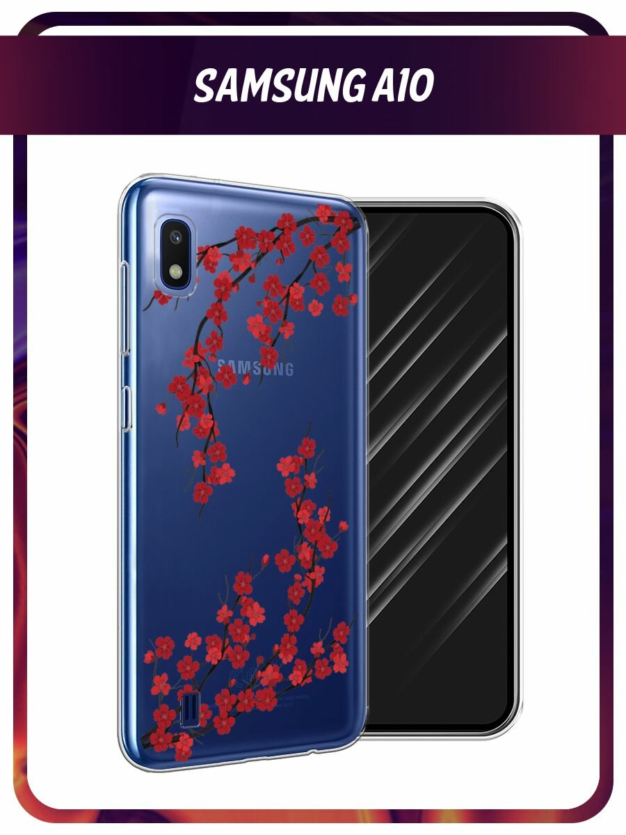 Чехол на Samsung Galaxy A10 / Самсунг Галакси А10 с принтом "Красная сакура", прозрачный