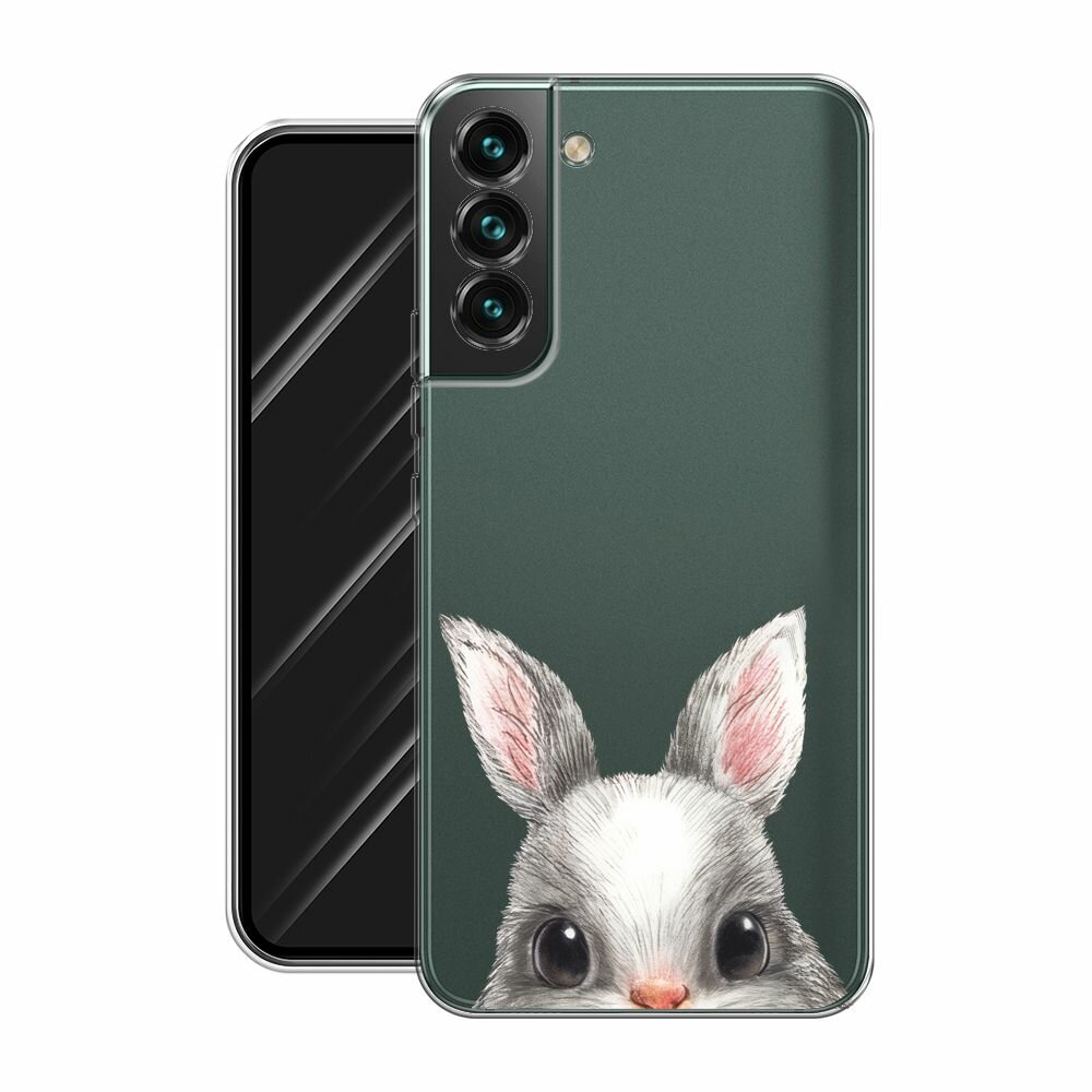 Чехол на Samsung Galaxy S22 / Самсунг Галакси S22 с принтом "Карандашный кролик 2 - 8 марта", прозрачный — фото 1