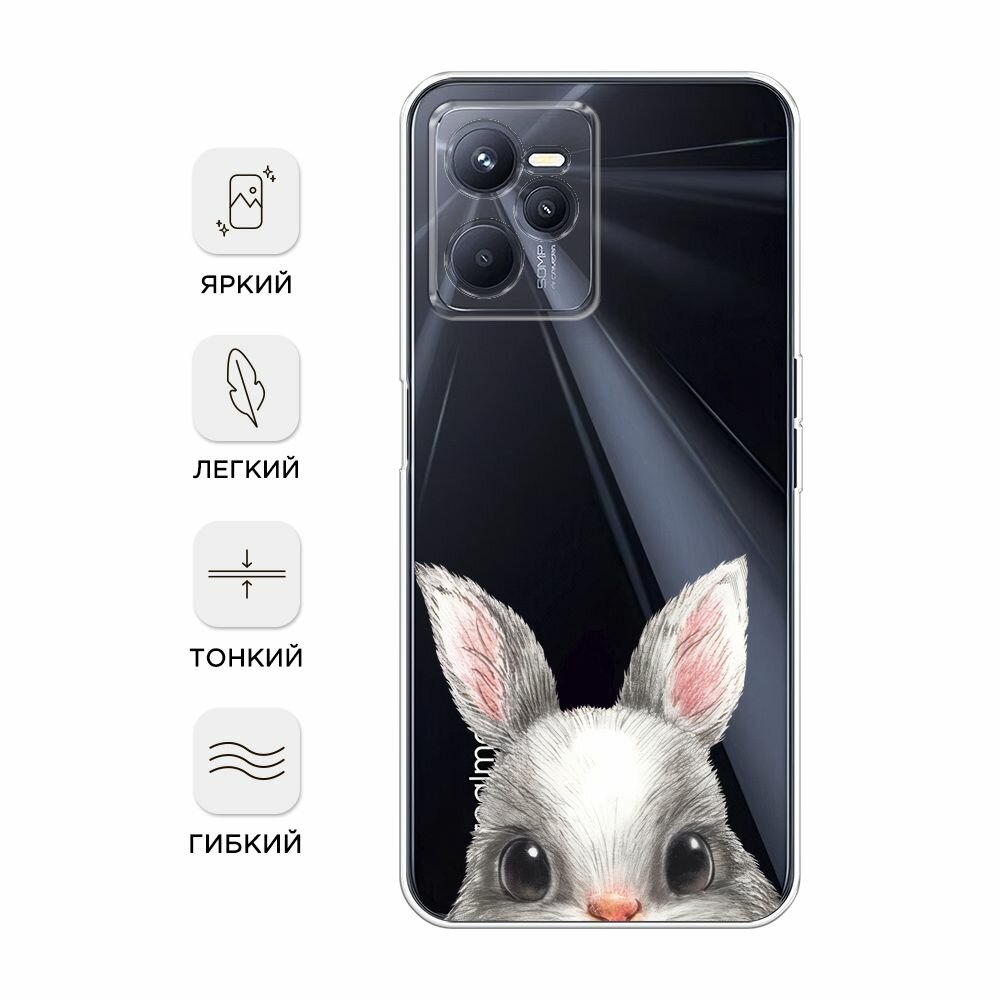 Чехол на Realme C35 / Реалми C35 с принтом "Карандашный кролик 2 - 8 марта", прозрачный — фото 1