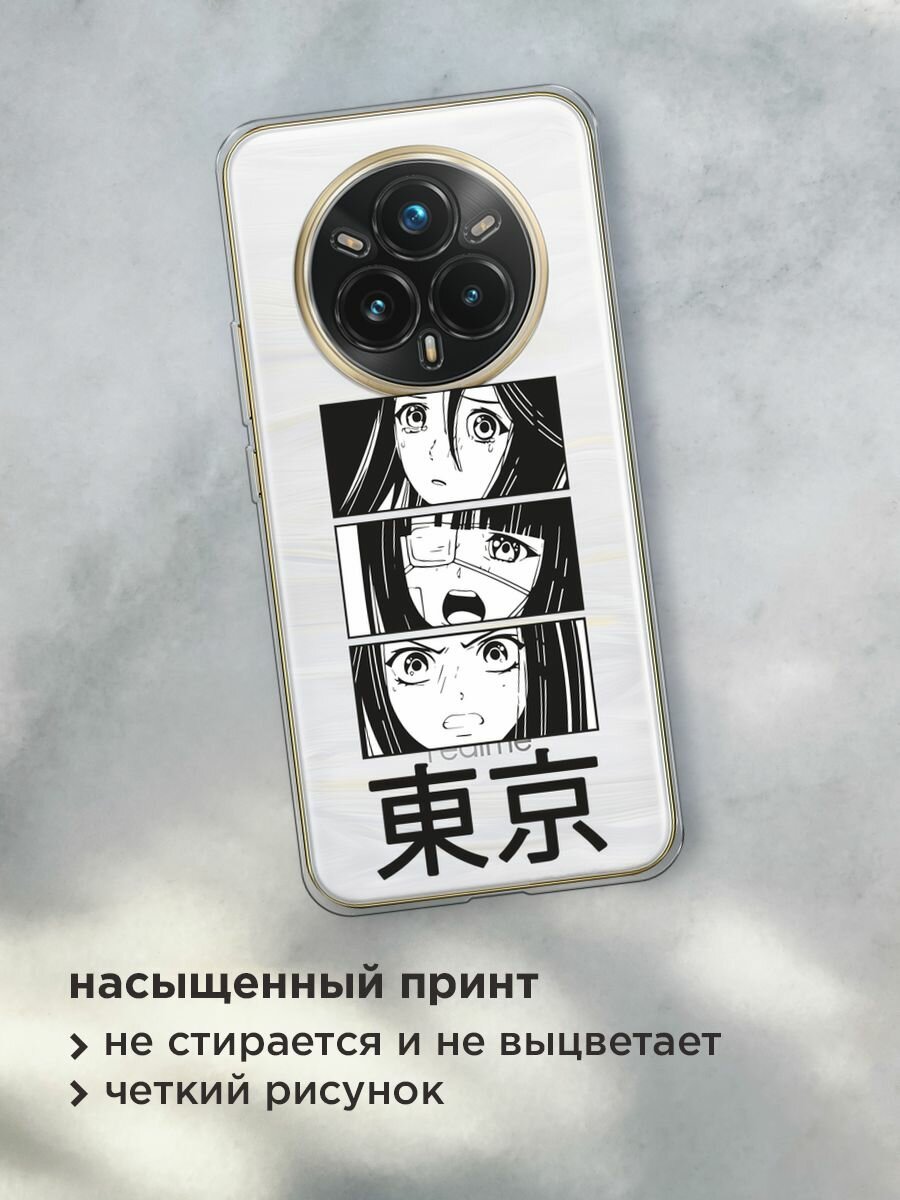 Чехол на Realme 14 Pro+ / Реалми 14 Про+ с принтом "Tokyo girls", прозрачный — фото 1