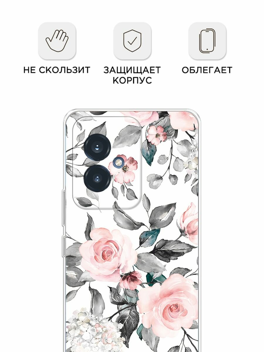 Силиконовый чехол на Honor 100 / Хонор 100 с принтом "Розы на белом" — фото 1
