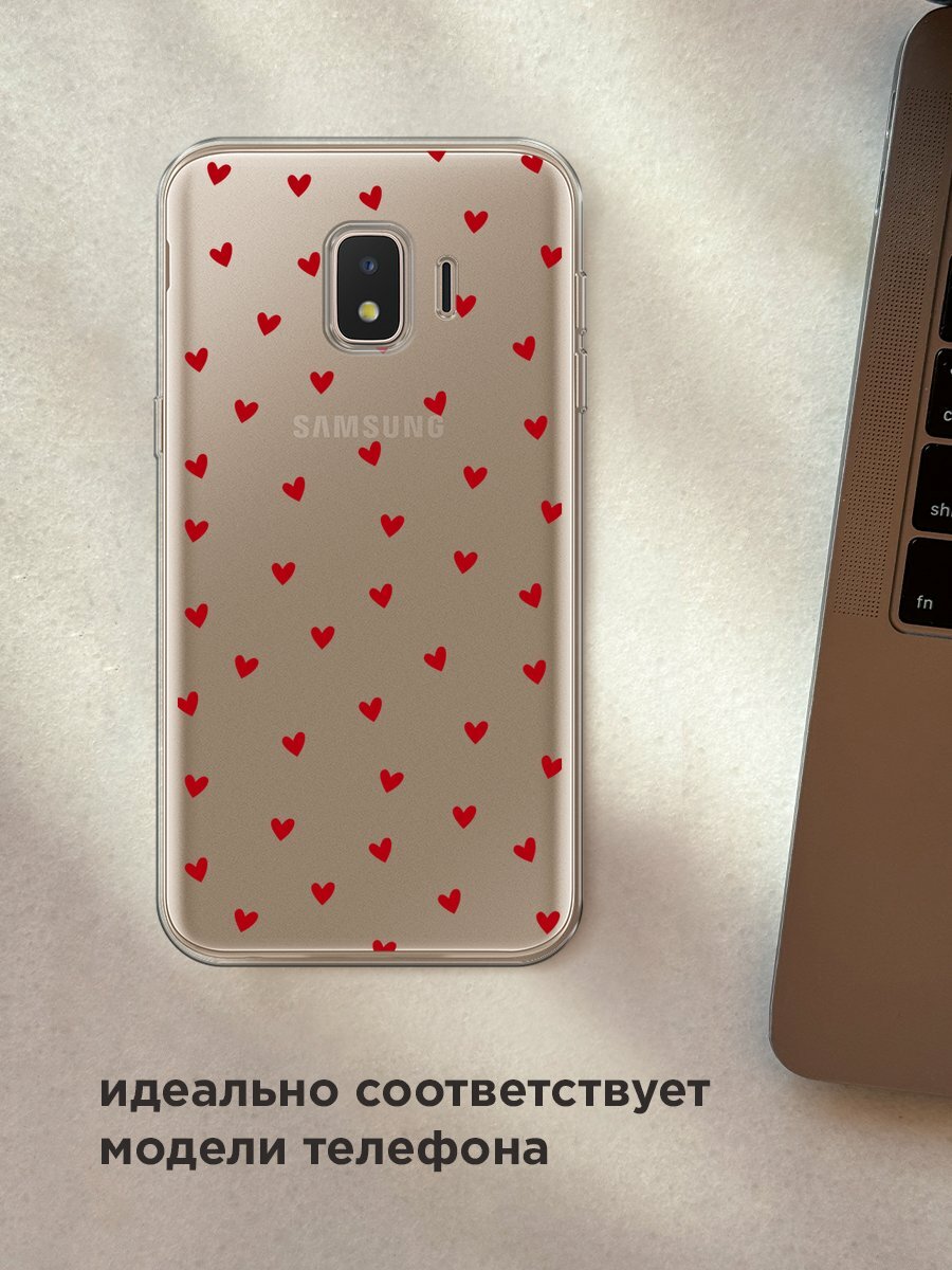 Чехол на Samsung Galaxy J2 Core (2018/2020) / Самсунг Галакси J2 Core (2020) с принтом "Red hearts", прозрачный — фото 1