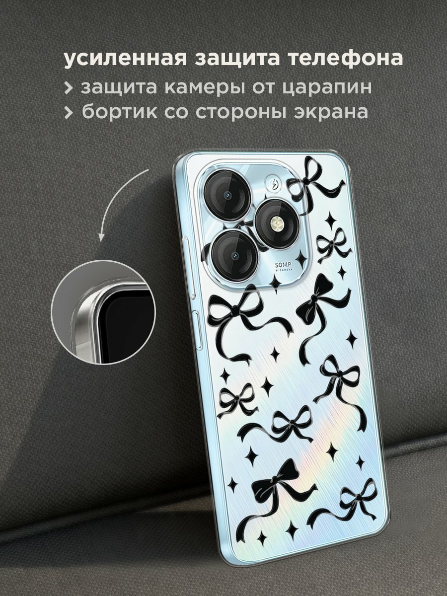 Чехол на Itel P55 / Ител Р55 с принтом "Милые чёрные бантики 4" — фото 1