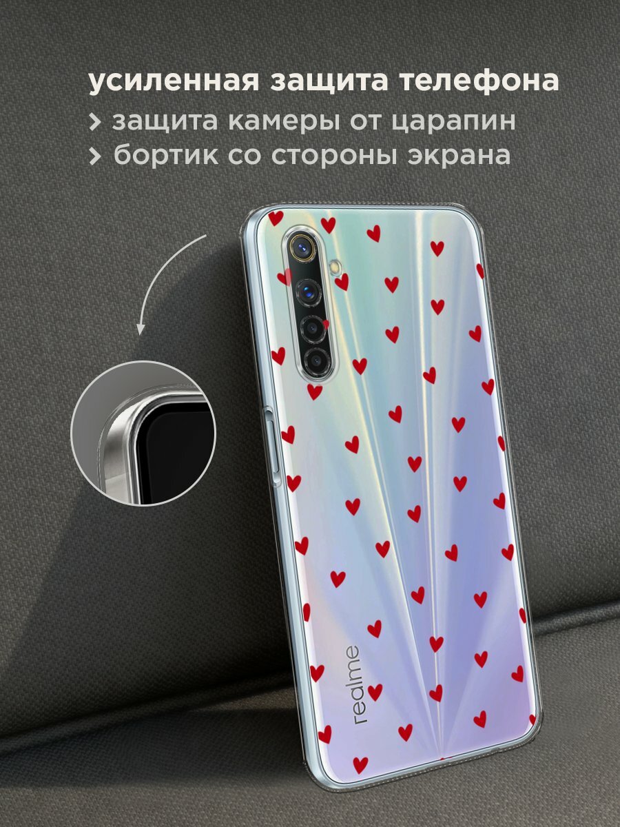 Чехол на Realme 6 / Реалми 6 с принтом "Red hearts", прозрачный — фото 1