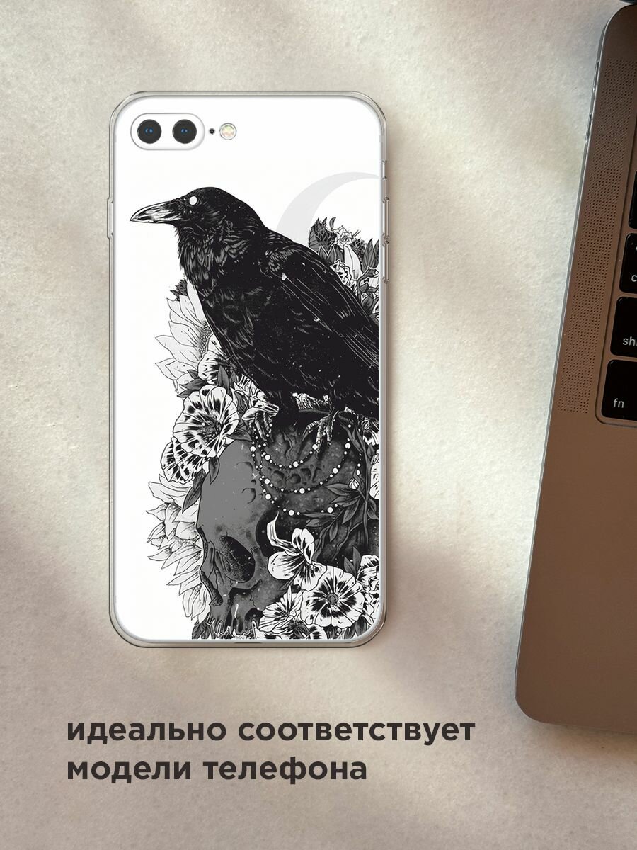 Чехол на Apple iPhone 7 Plus / Айфон 7 Плюс с принтом "Череп и ворона 1" — фото 1