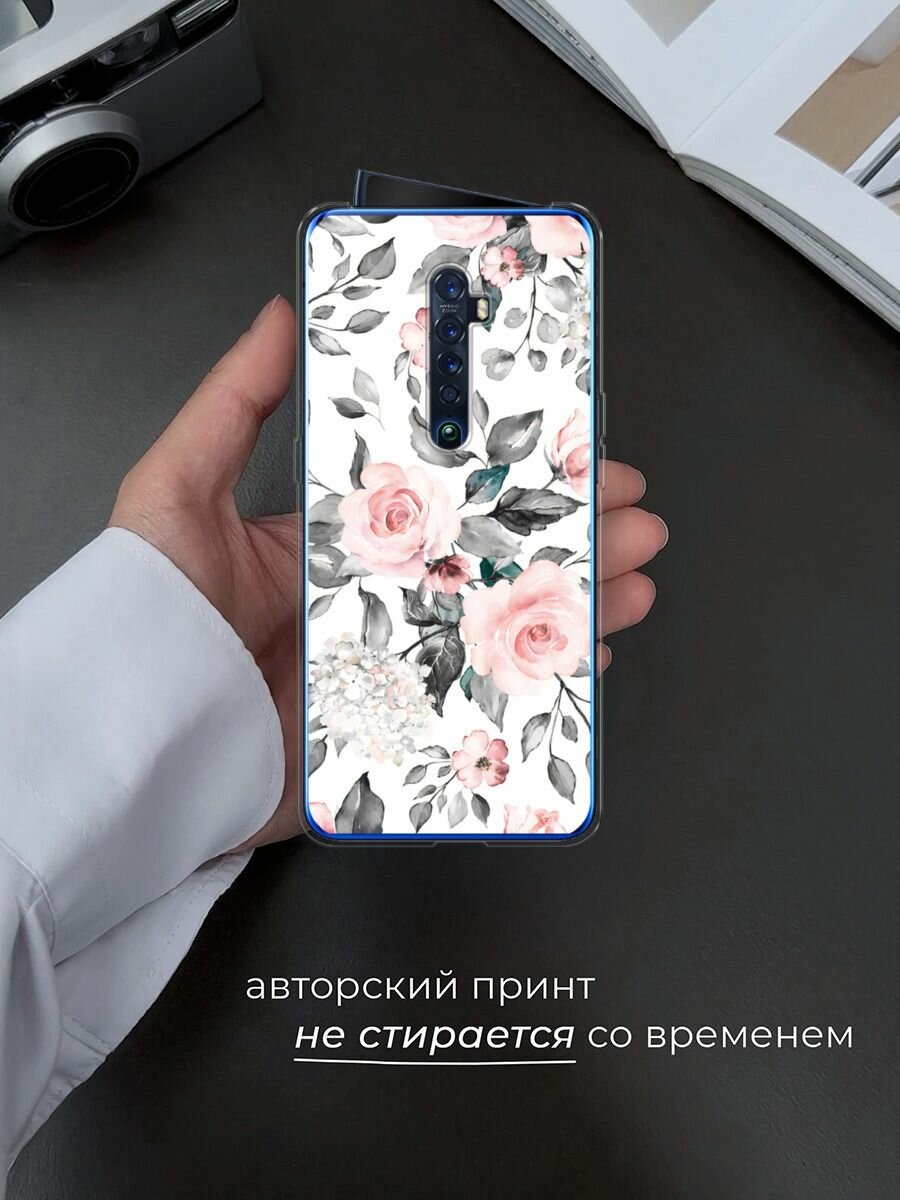 Чехол на Oppo Reno 2 / Оппо Рено 2 с принтом "Розы на белом" — фото 1