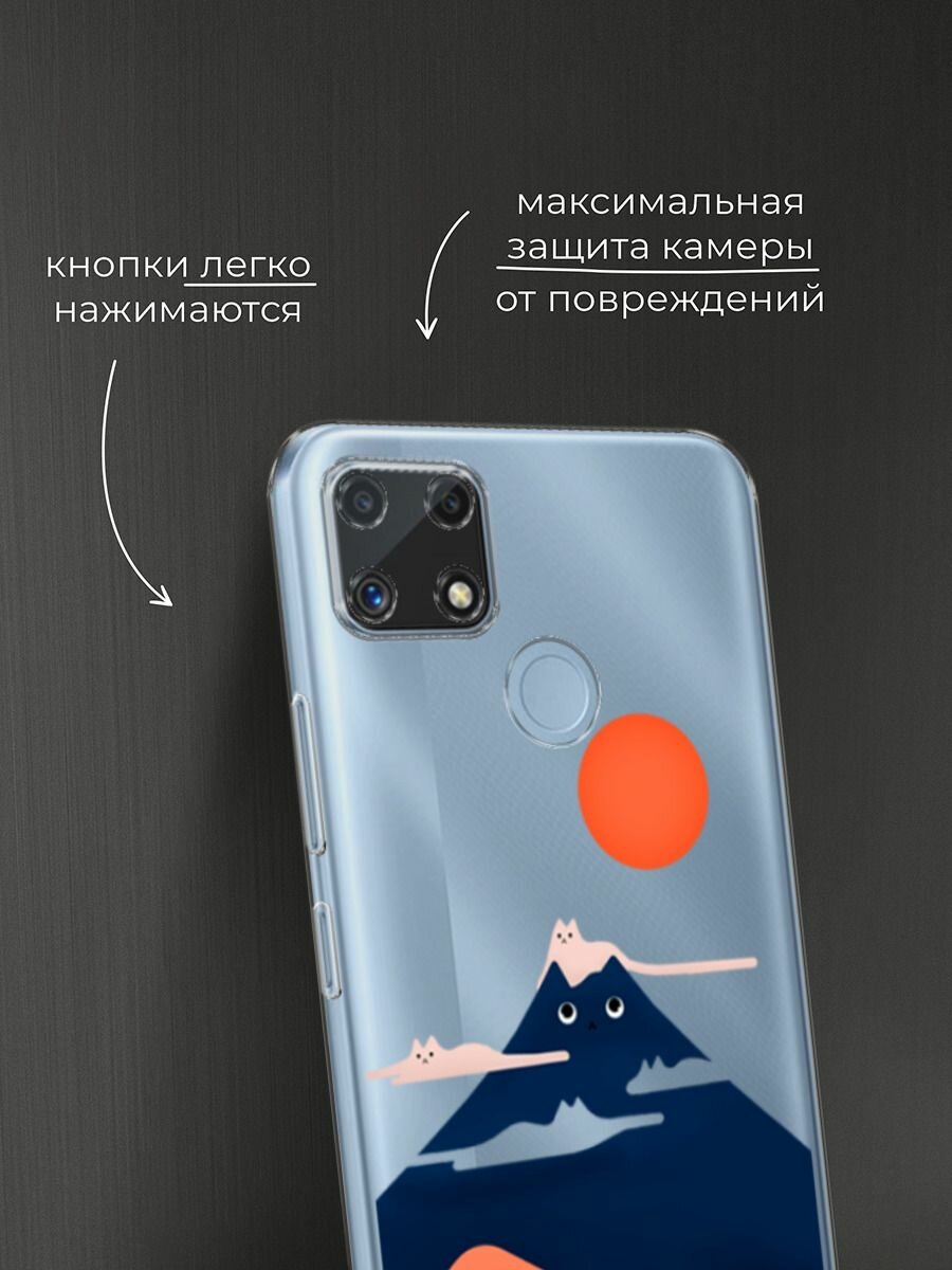 Чехол на Realme C25/C25s / Реалми С25/C25s с принтом "Кот-гора", прозрачный — фото 1