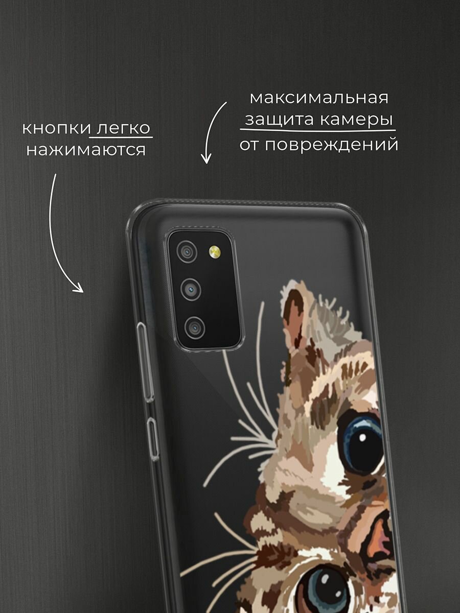Чехол на Samsung Galaxy A02s / Самсунг Галакси A02s с принтом "Любопытный кот", прозрачный — фото 1