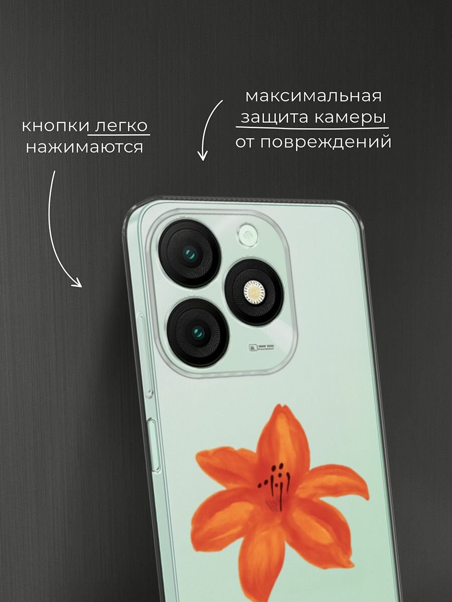 Чехол на Itel A50 / Ител А50 с принтом "Оранжевый цветок", прозрачный — фото 1