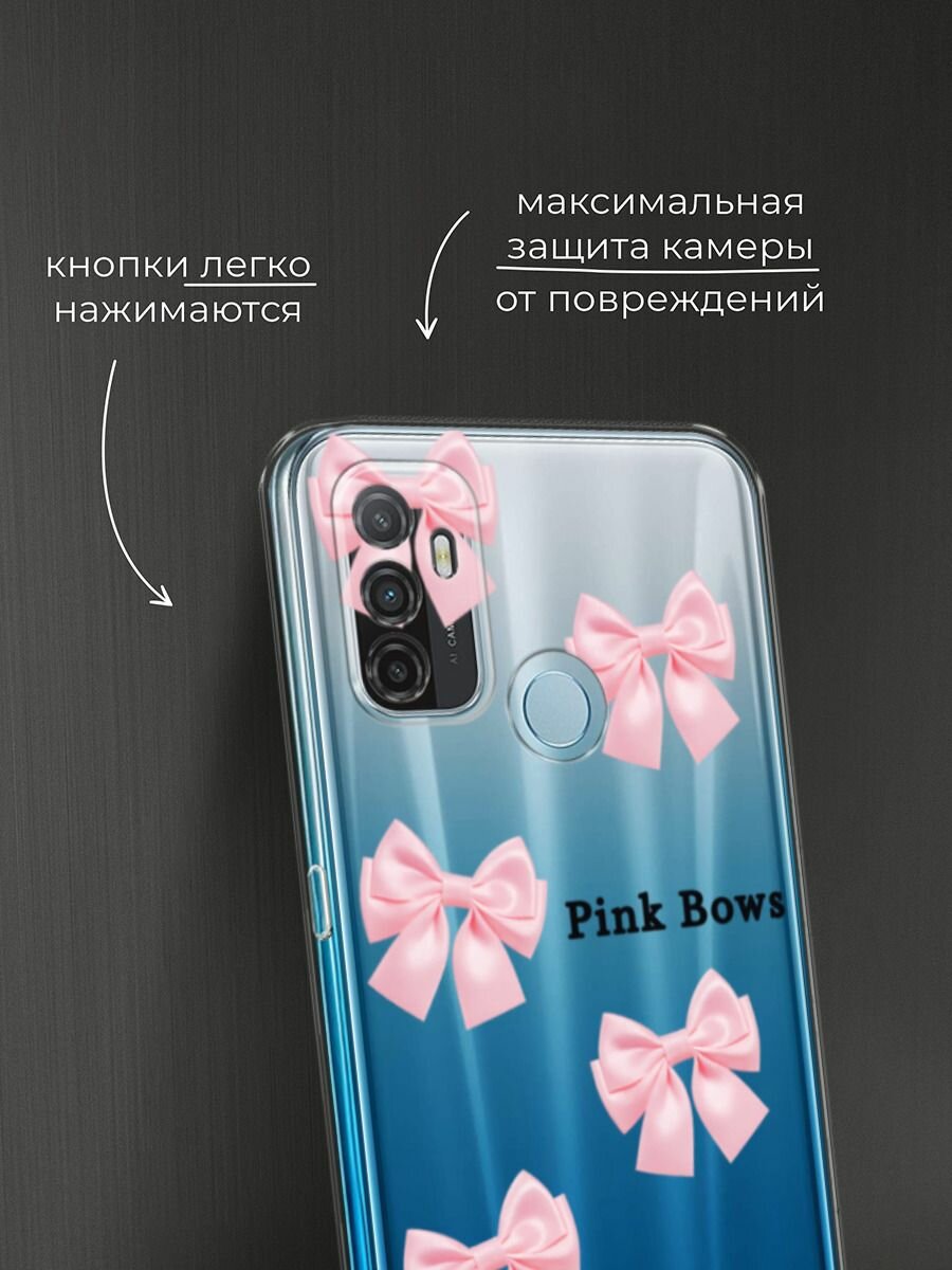 Чехол на Oppo A53 / Оппо А53 с принтом "Pink Bows", прозрачный — фото 1