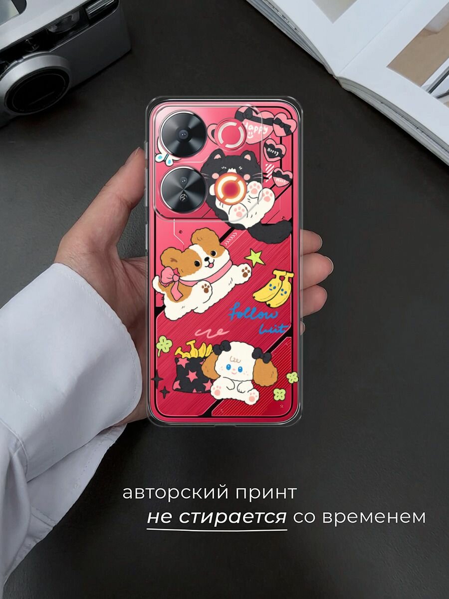 Чехол на Itel P65 / Ител P65 с принтом "Кудрявые животные", прозрачный — фото 1