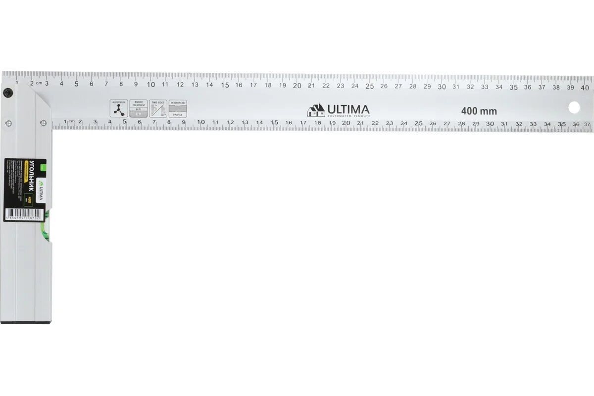 ULTIMA угольник 400 мм алюминиевый литой 132005 для точного черчения, разметки и сборки