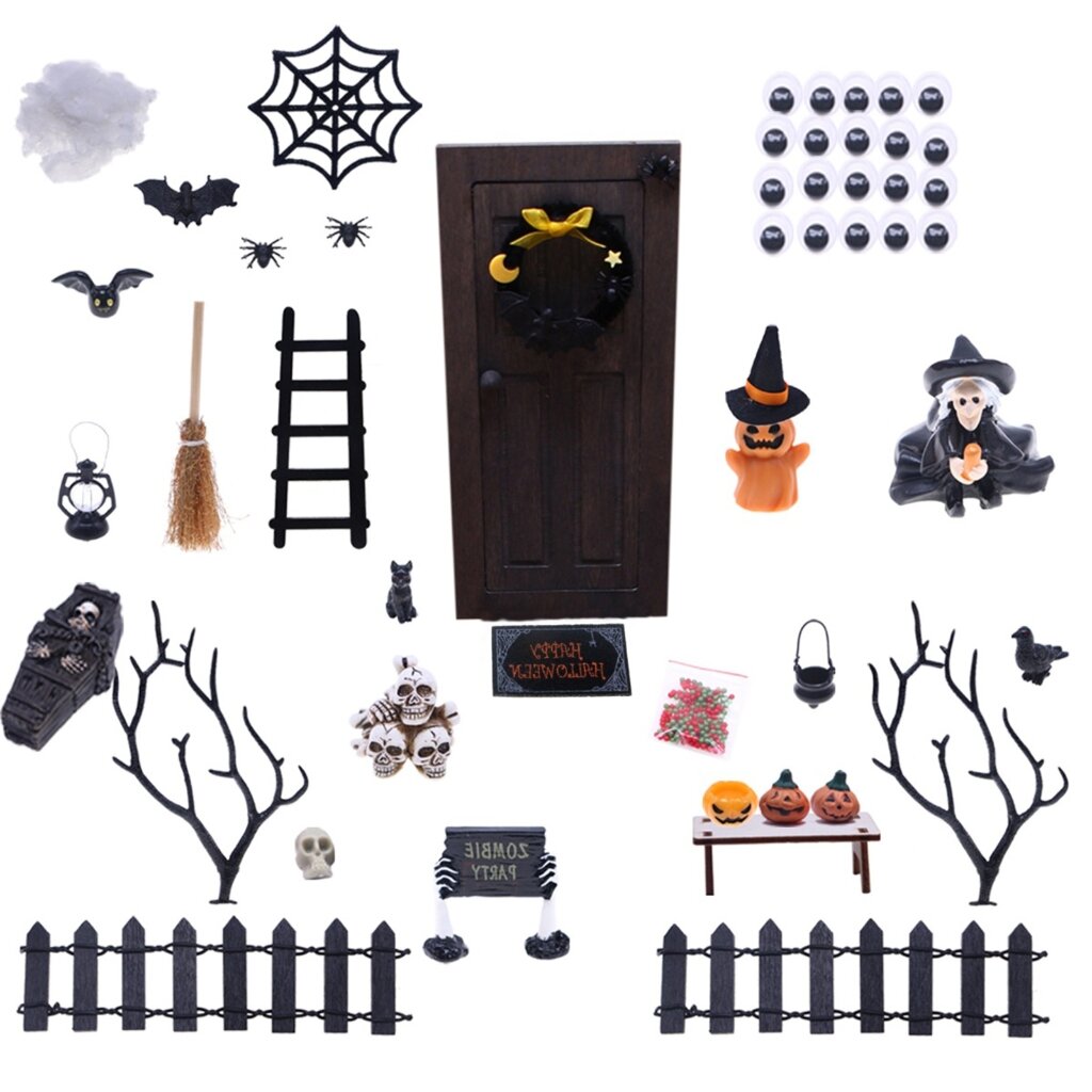 Миниатюрный Эльфийский Дверной Тыквенный Набор Для Кукольных Домиков На Хэллоуин, Деревенский Дисплей, Настольные Декоры Из Смолы