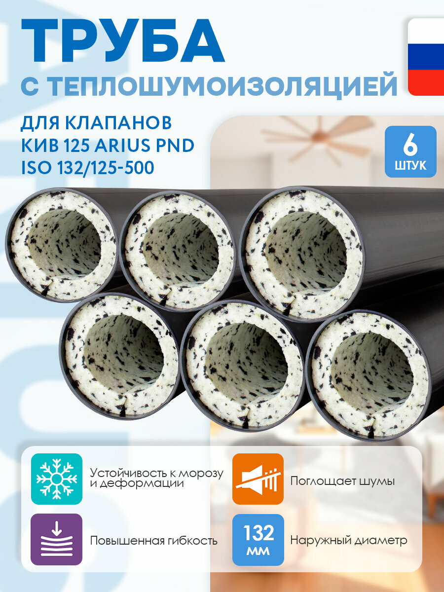 Трубы с теплошумоизоляцией для клапанов КИВ 125 ARIUS PND ISO 132/125-500 мм 135910 комплект из 6-ти шт