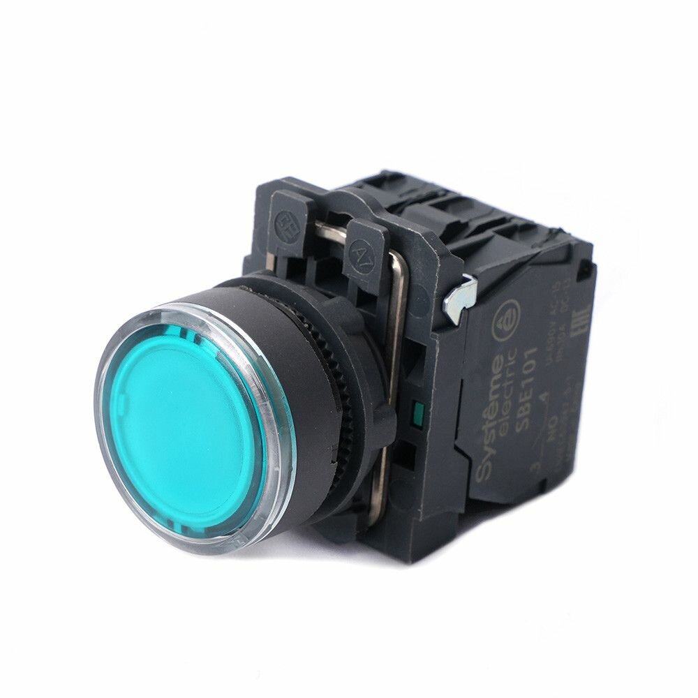 Кнопка модульная Systeme Electric SB5, с подсветкой, в сборе, 22 мм, зеленая, пластик, 24В DC, 1НО+1НЗ