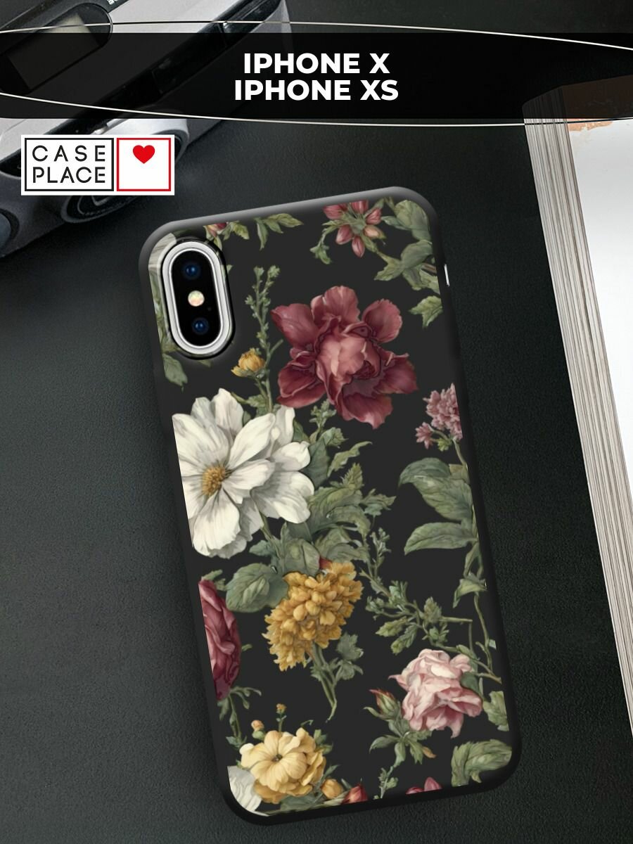 Чехол на Apple iPhone X/XS / Айфон 10/Айфон XS с принтом Акварельные красные цветы 2
