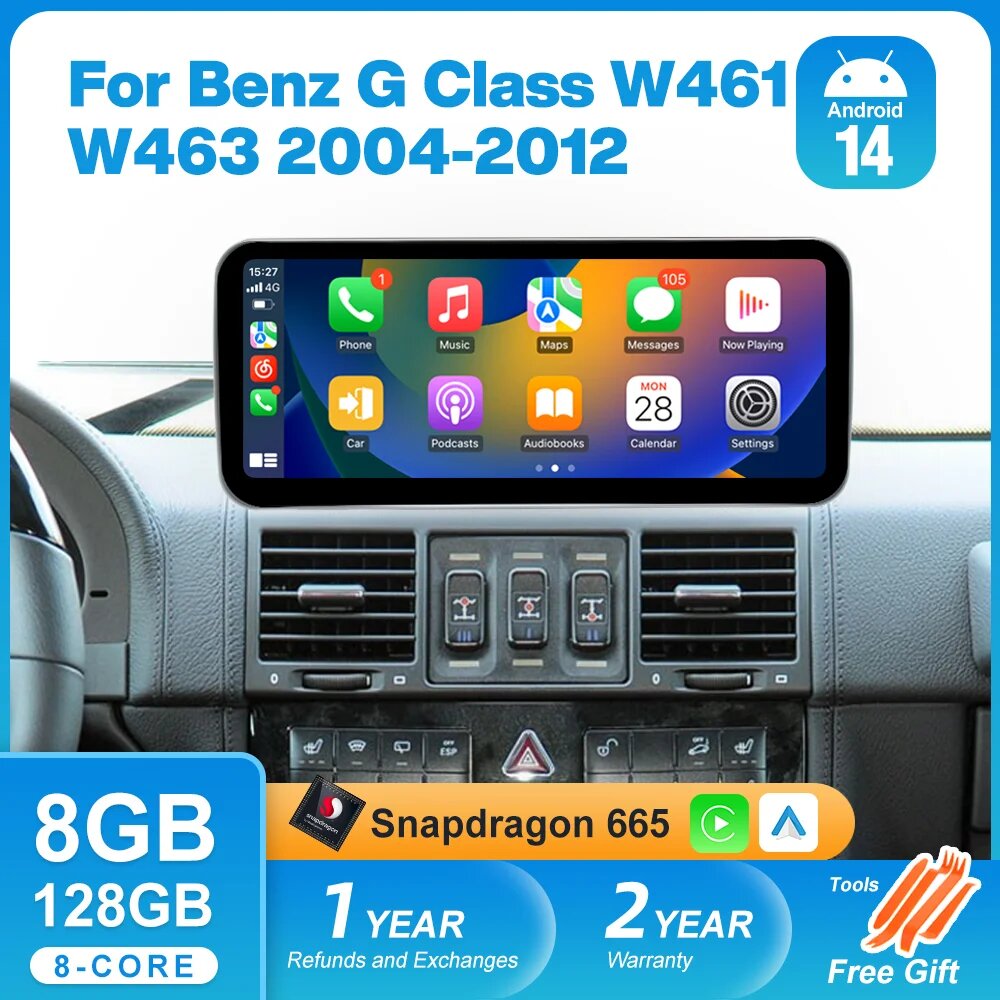 Экран Carplay Android 14, для Mercedes Benz G Class G500 G55 W461 W463 2004-2012, автомобильный радиоприемник, мультимедийный видеоплеер, GPS, стерео
