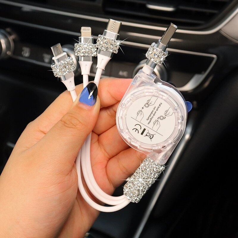 Автомобильное зарядное устройство с бриллиантовой отделкой, разветвитель прикуривателя 1 на 3, быстрая зарядка,