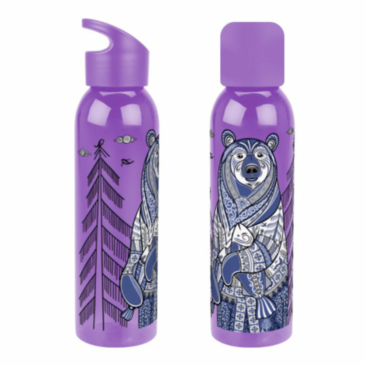 Бутылка для воды «Медведь с рыбой. Мезенские мотивы (т)» (фиолетовый)