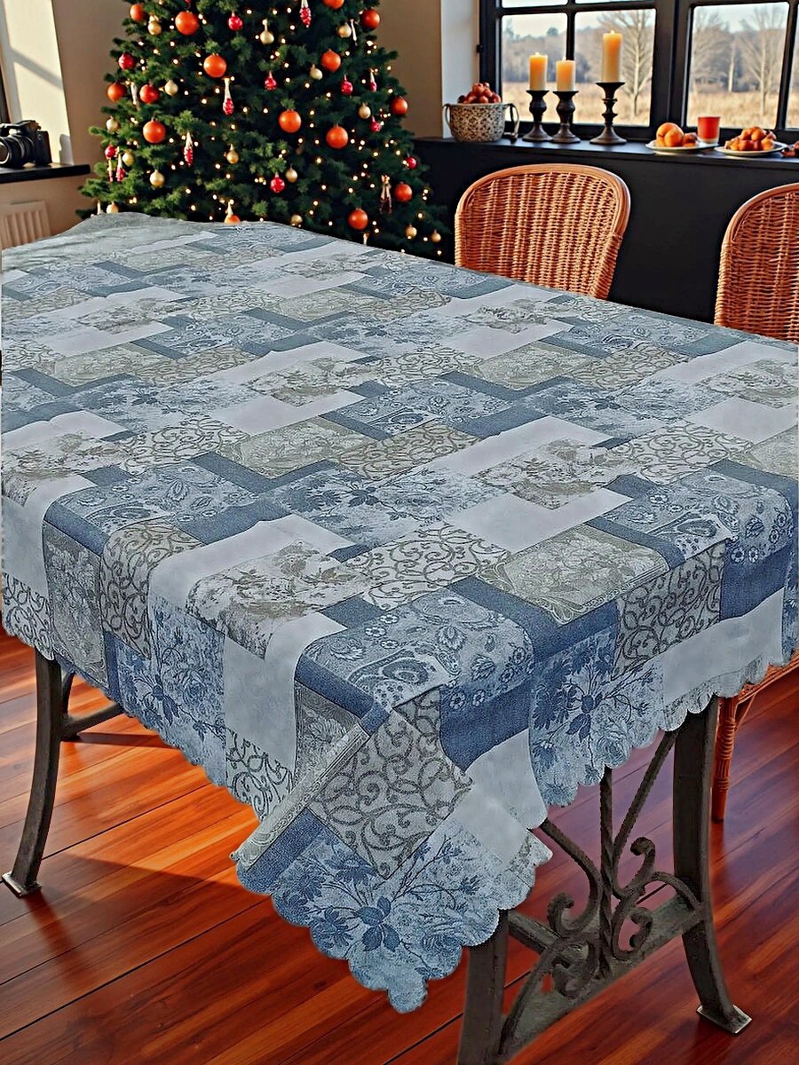 Скатерть на стол "Laid Table" 110х140 Клеенка на кухню водоотталкивающая , тканевая основа , пасхальный декор для дома