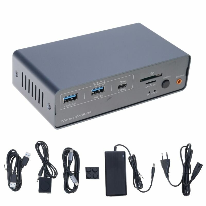 (1 комплект) Док-станция-расширитель KVM с DisplayPort, модель SW523 (евровилка)