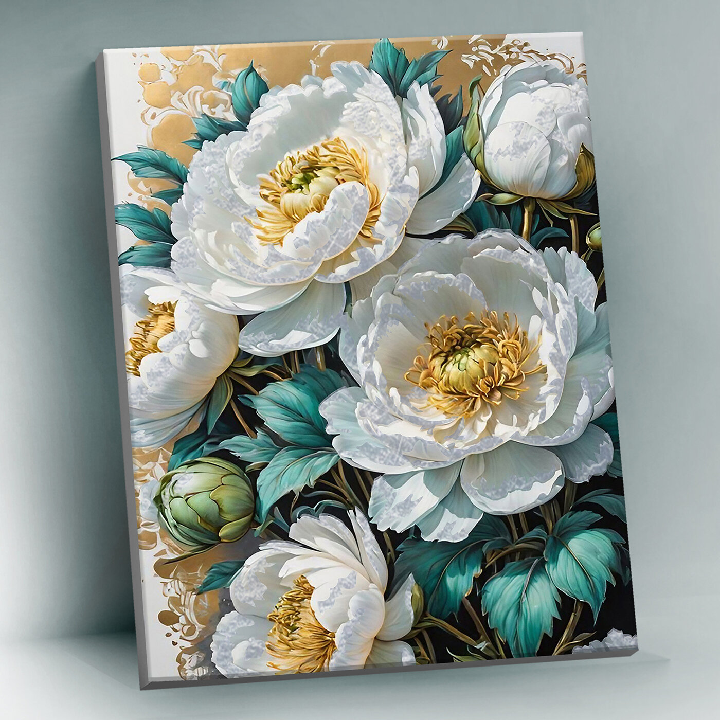 Картина по номерам Котеин с поталью, платина, "Белые цветы", 40х50 см, 23 цвета (QHR0003)