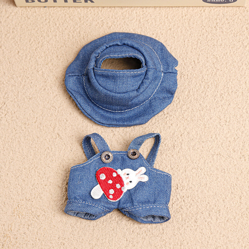 Новый 17-сантиметровый кулон Labubu, одежда, подтяжки, капюшон, встроенная рыбацкая шляпа, комбинезон для куклы Labubu,