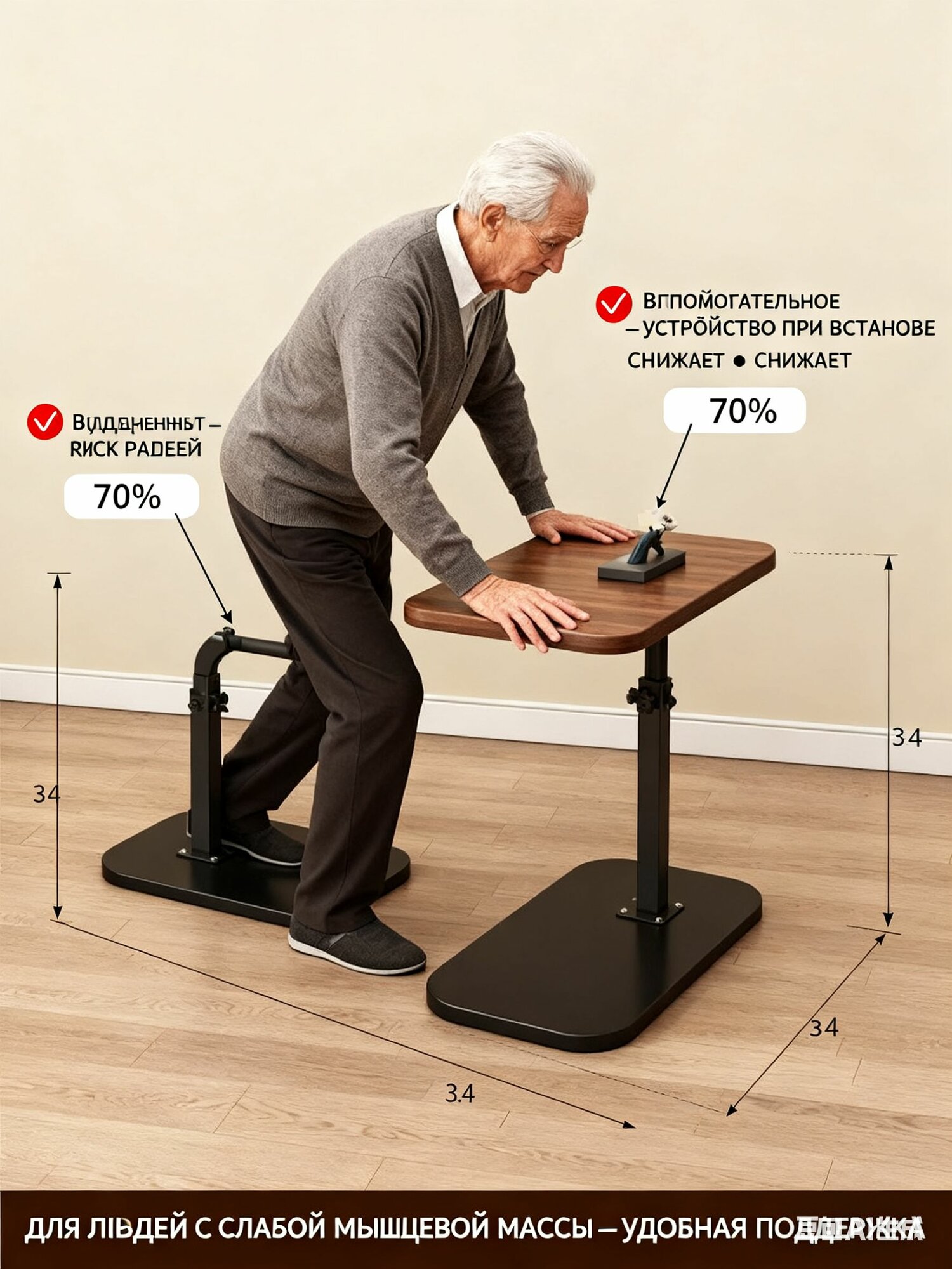 Столик-трансформер для спальни Поворотный механизм Прочная конструкция Для комфорта пожилых Забота о родителях