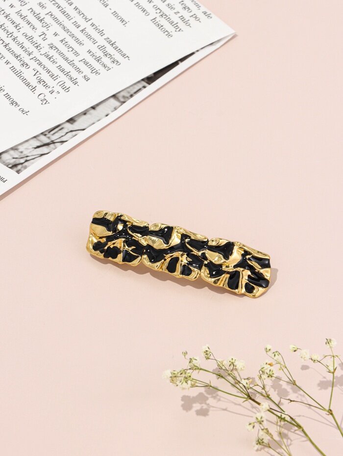 Заколка-автомат для волос "Филомена" прямой, 9 см, чёрно-золотой 10903381