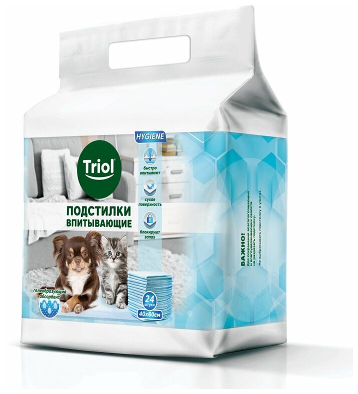 Подстилки для животных впитывающие Triol, для туалета, 45х60 см, 24 шт