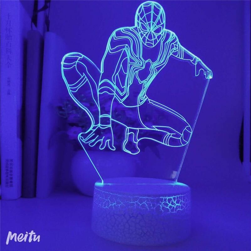 3D ночник Человека-паука в наличии, креативный, цветной, с сенсорным управлением, для спальни, атмосферный, светодиодный, фигурка, маленькая настольная лампа