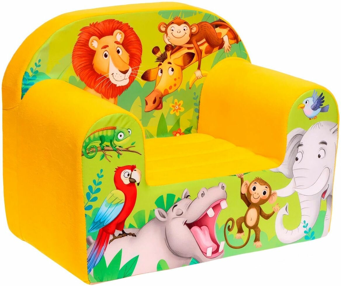 Мягкая игрушка - кресло "Африка", размер 43х36х52 см, съемный флисовый чехол, мебель для малышей в детскую комнату, цвет микс