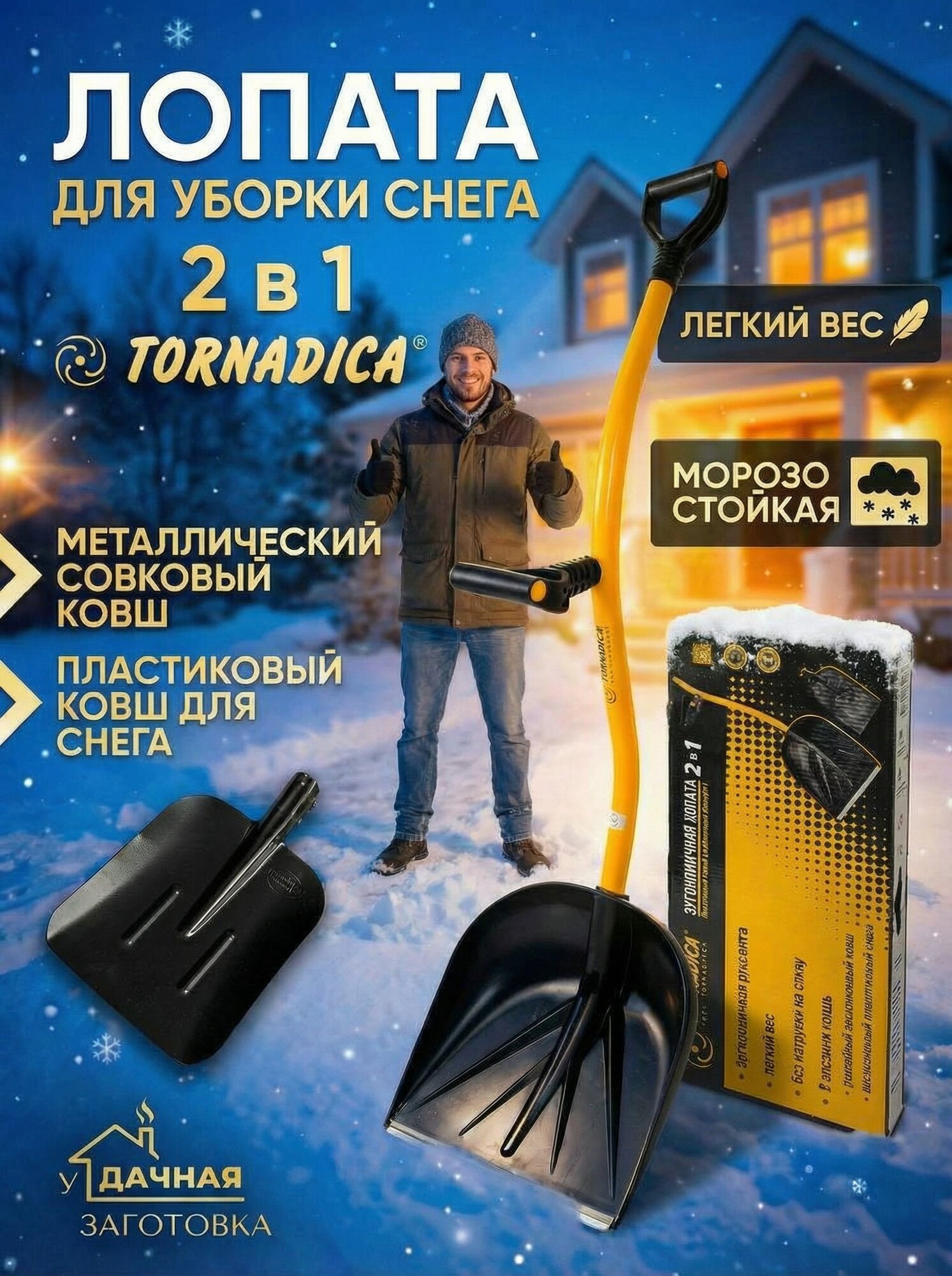 Лопата для уборки снега Торнадика (ковш для снега и совковый)