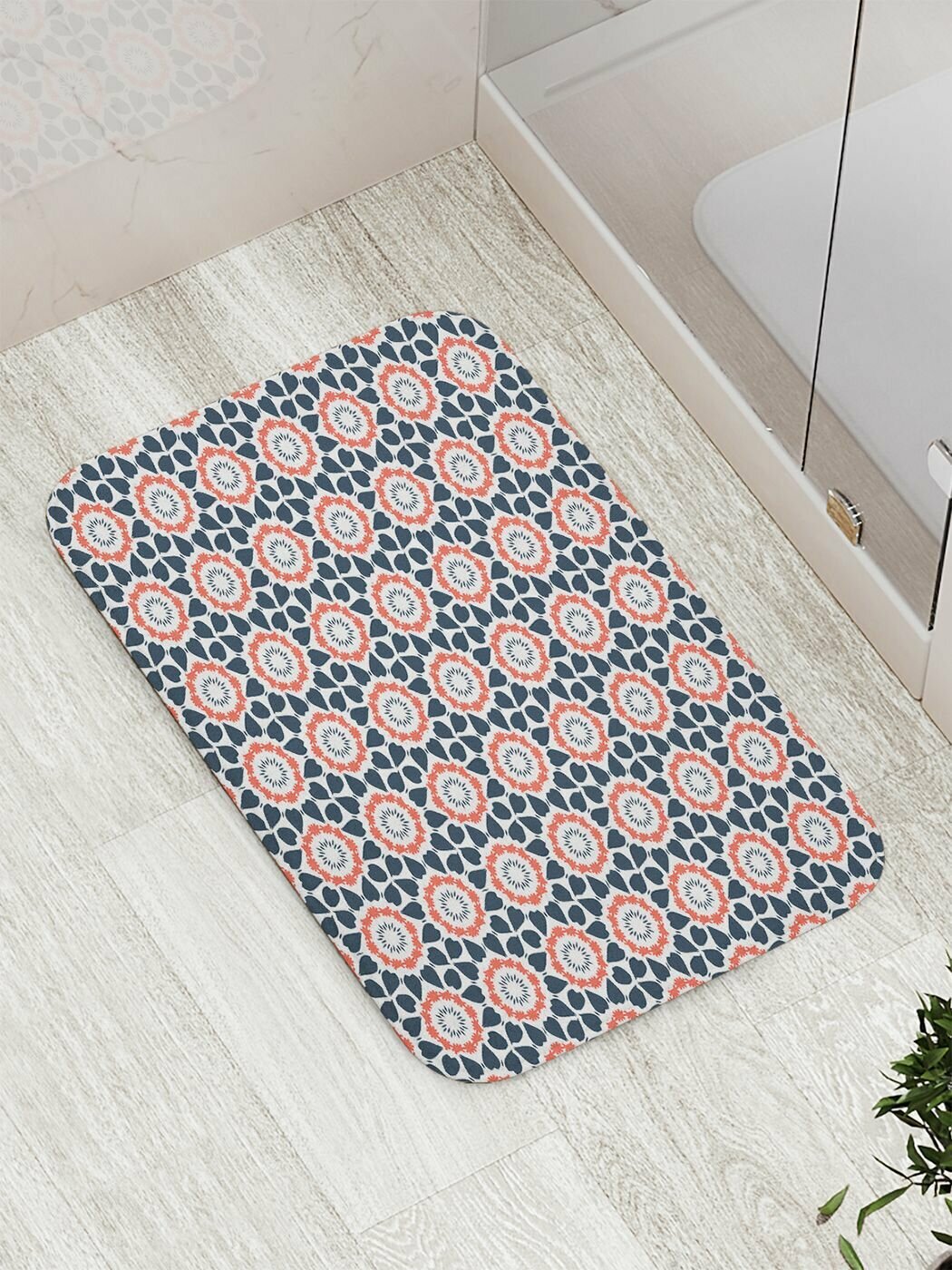 Коврик для ванной комнаты и туалета противоскользящий "Плитка со стилизованной розеткой" 52х77 см, JoyArty