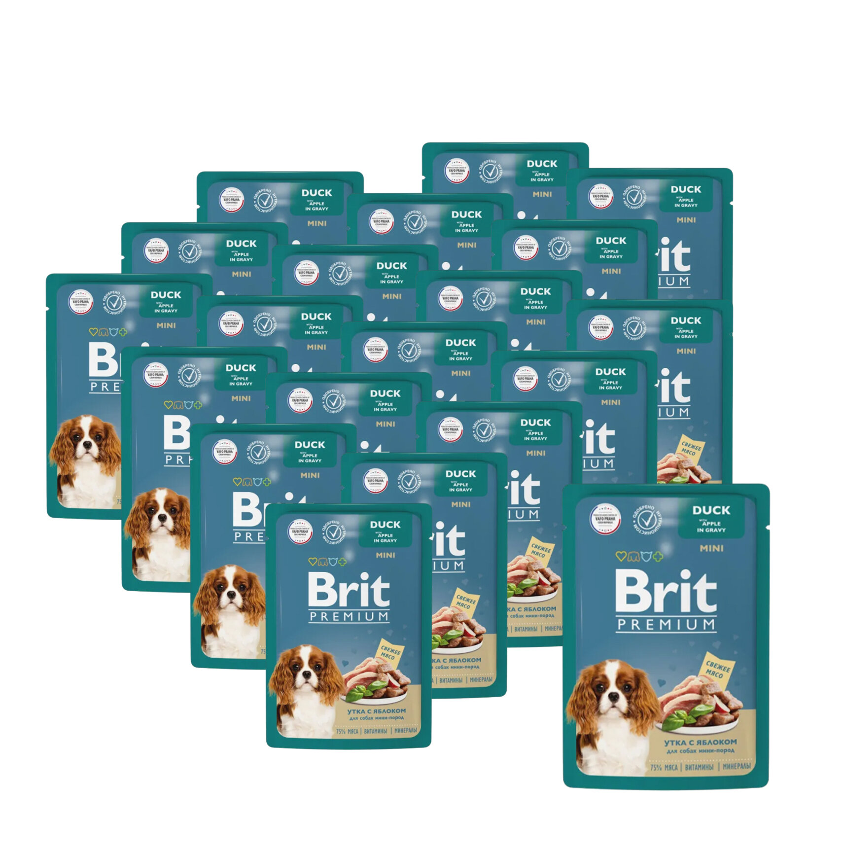 BRIT PREMIUM, Пауч для взрослых собак мини пород, Утка с яблоком в соусе, 85г x 20 шт.