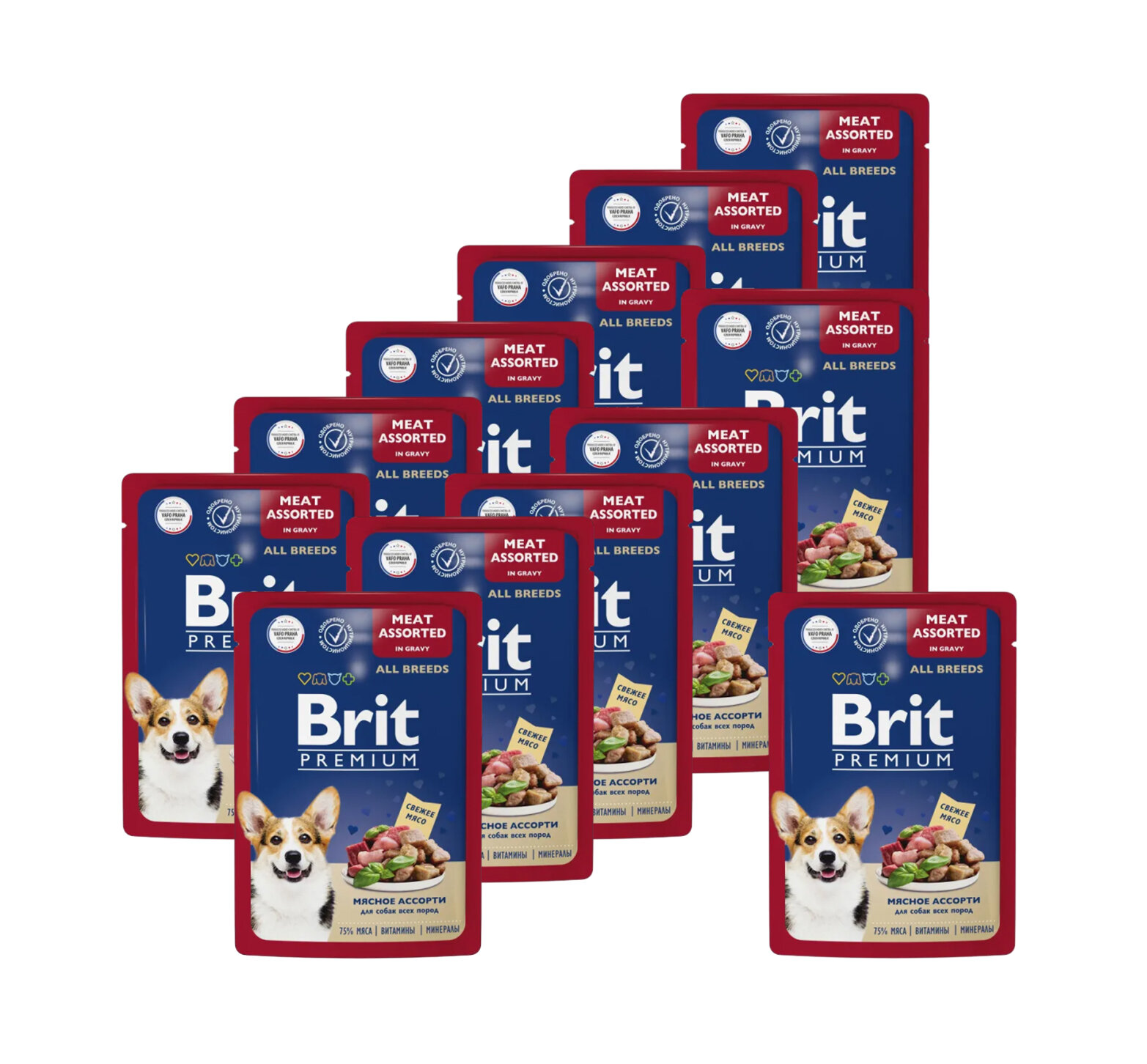 BRIT PREMIUM, Пауч для взрослых собак всех пород, Мясное ассорти в соусе, 85г x 12 шт.