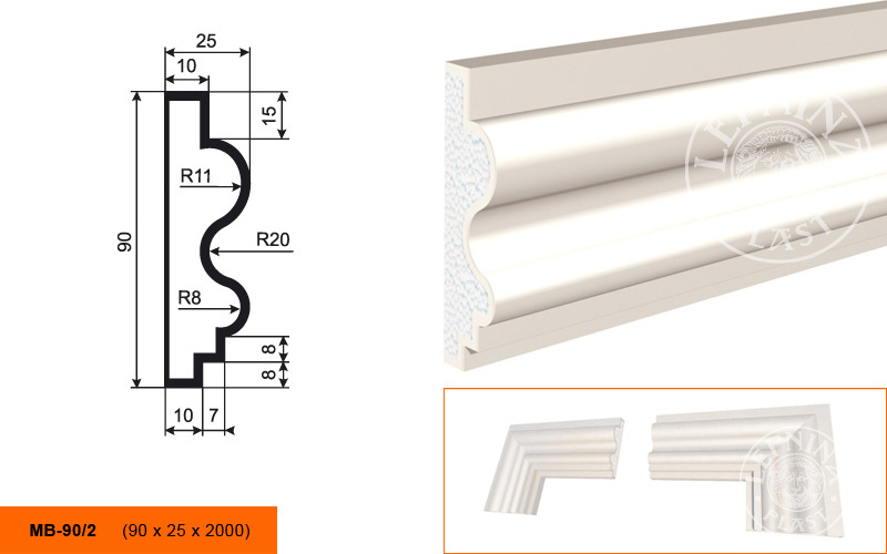 Фасадный Молдинг Lepninaplast MB-90/2 В90хШ25хД2000 мм / Лепнинапласт.