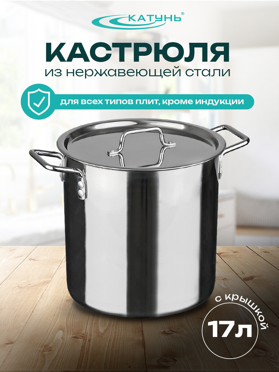 Кастрюля "Общепит" Катунь, нержавеющая сталь, 17л, диаметр верха 30см