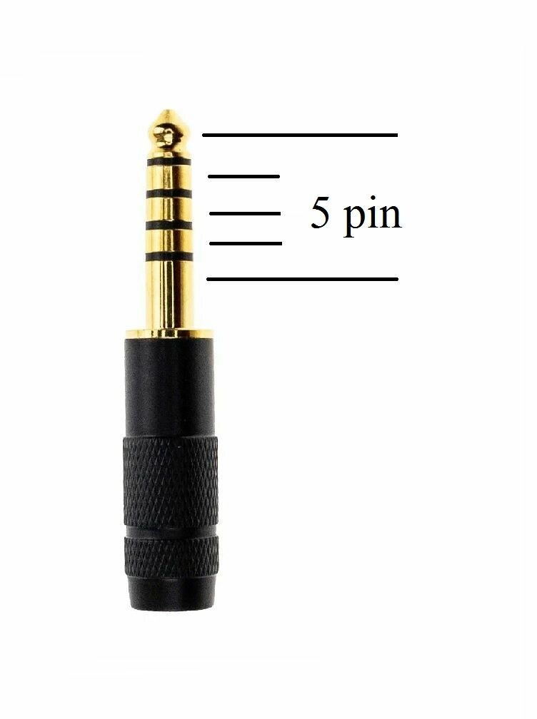 Разъем Jack 4.4 мм, 5 pin "штекер балансный для наушников, золотистый, на кабель под пайку