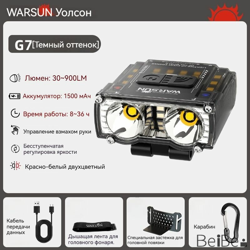 WARSUN G7 Owl светодиодный налобный фонарь для ночной рыбалки с дальним лучом 500 метров